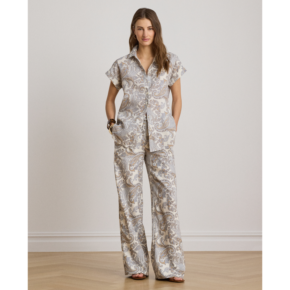 RALPH LAUREN Paisley Linen Wide-Leg Pants
